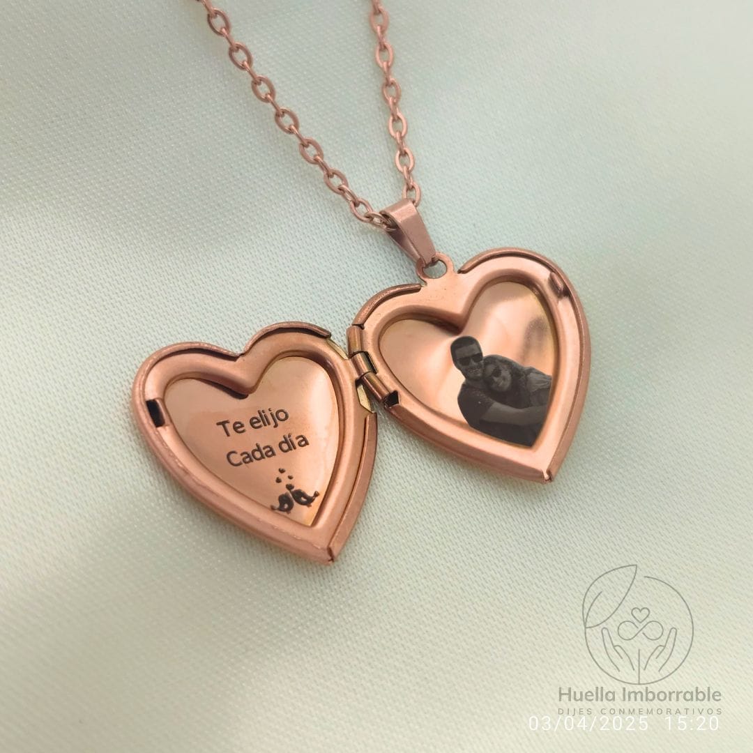 Collar para poner foto Corazón Oro Rosa | Perú